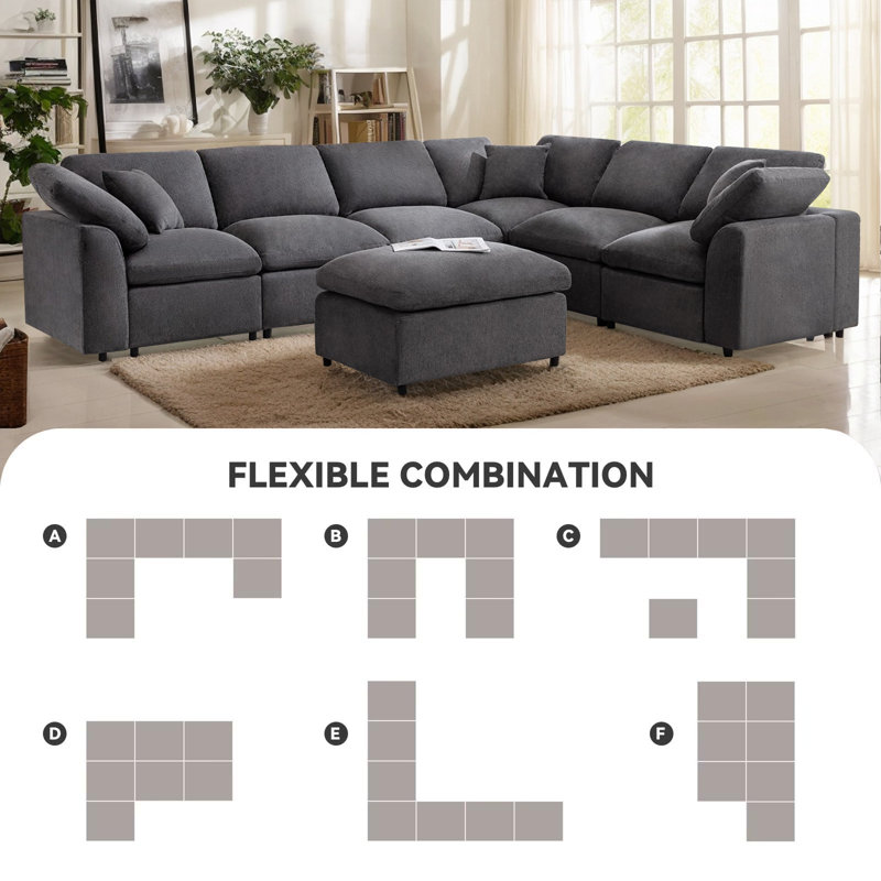 Latitude Run® Latitude Run Oversized Modular Sectional Sofa, Shariff 7 Seat U Shaped Cloud Couch ...